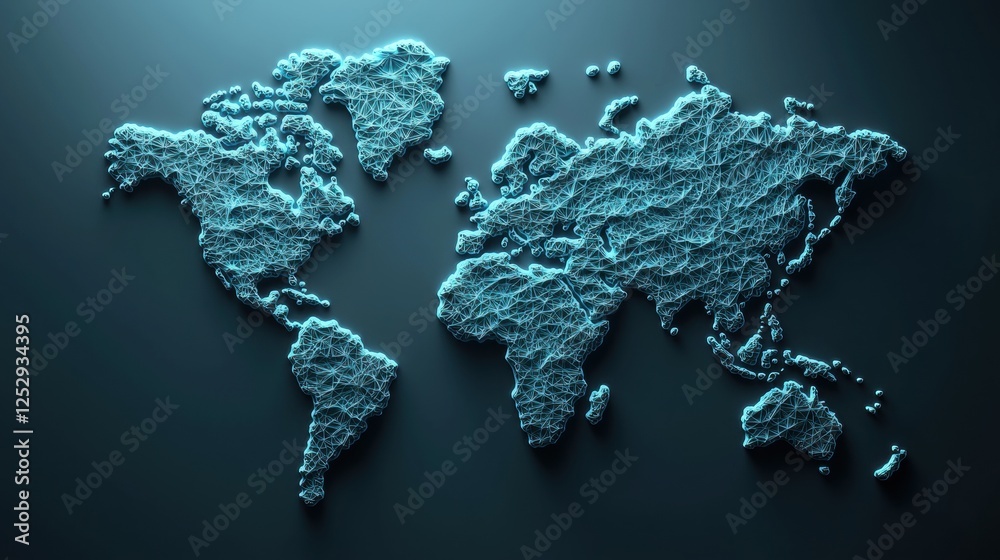 World Map Futuristic 3D Interface A cutting edge 3D map design with futuristic elements ...