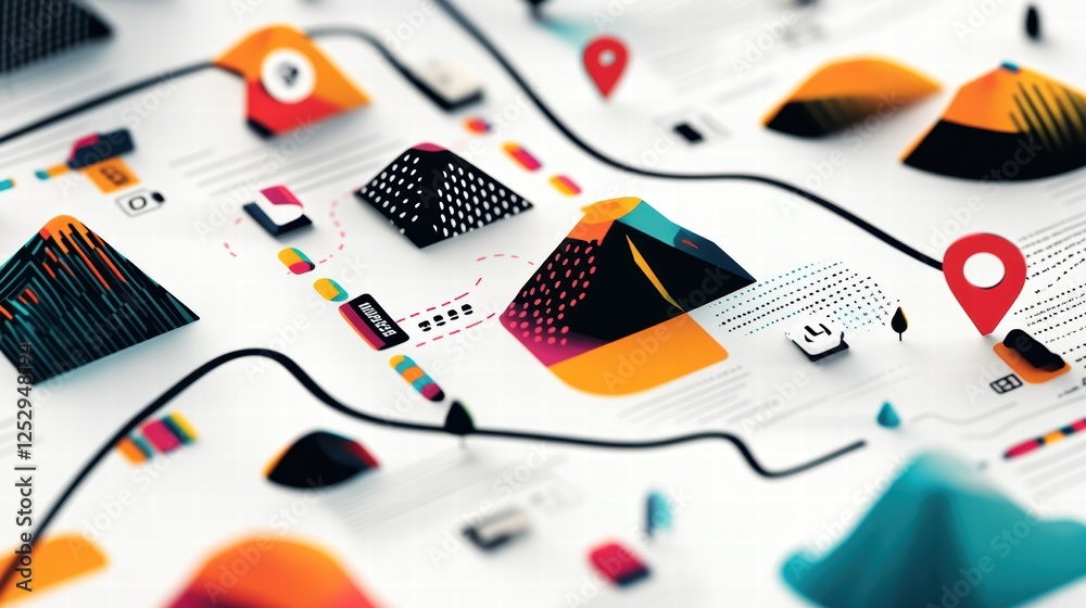 A detailed road trip map with scenic routes, pit stops, and major attractions highlighted in an ...