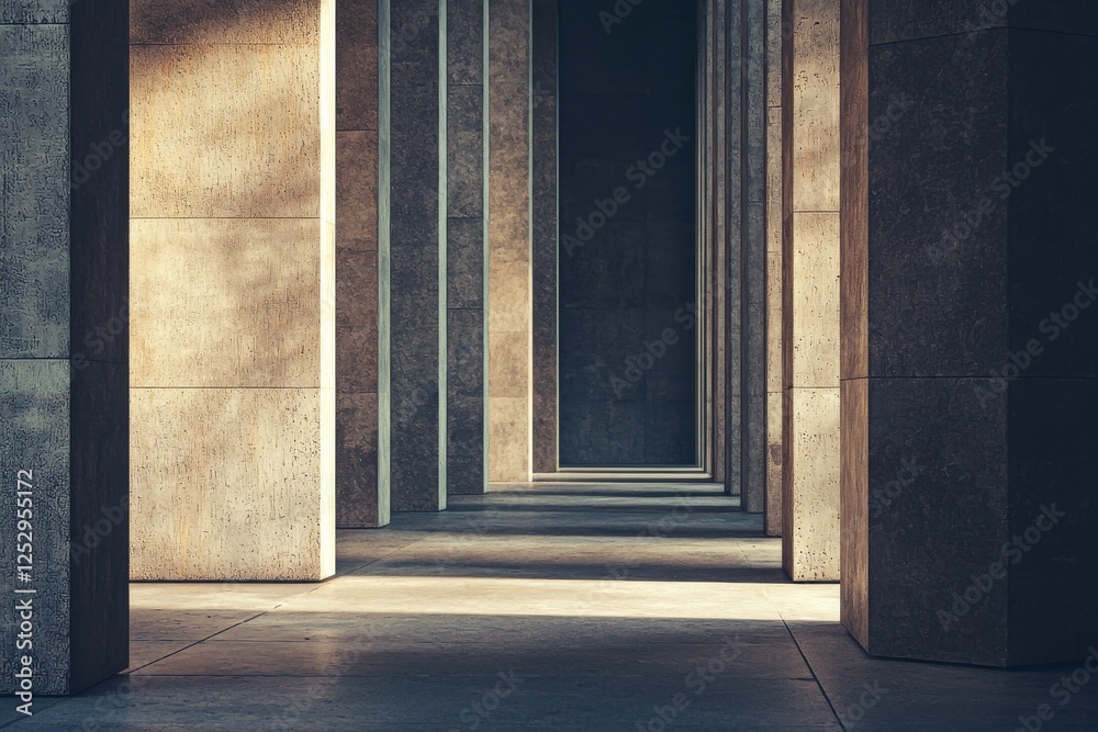 Row of concrete columns with brutalist architecture in urban ...
