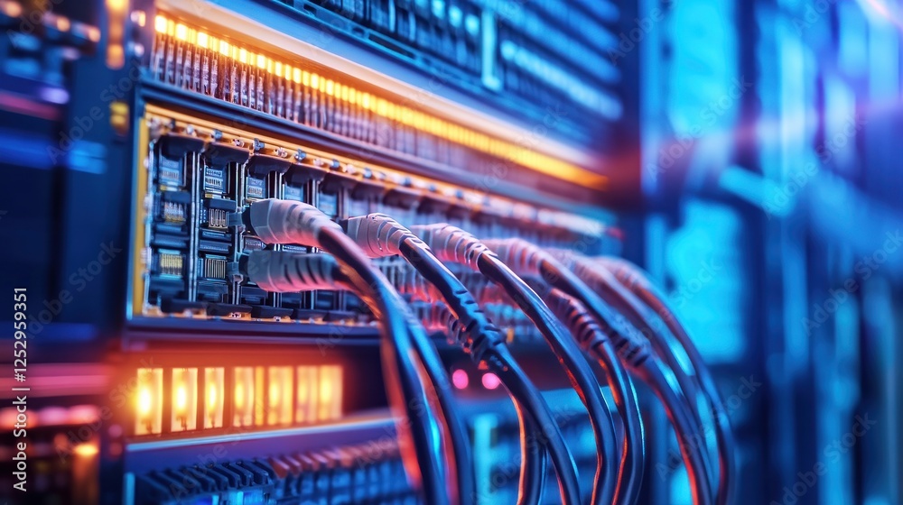 Control, internet, and power cables are arranged in wire trays that are ...