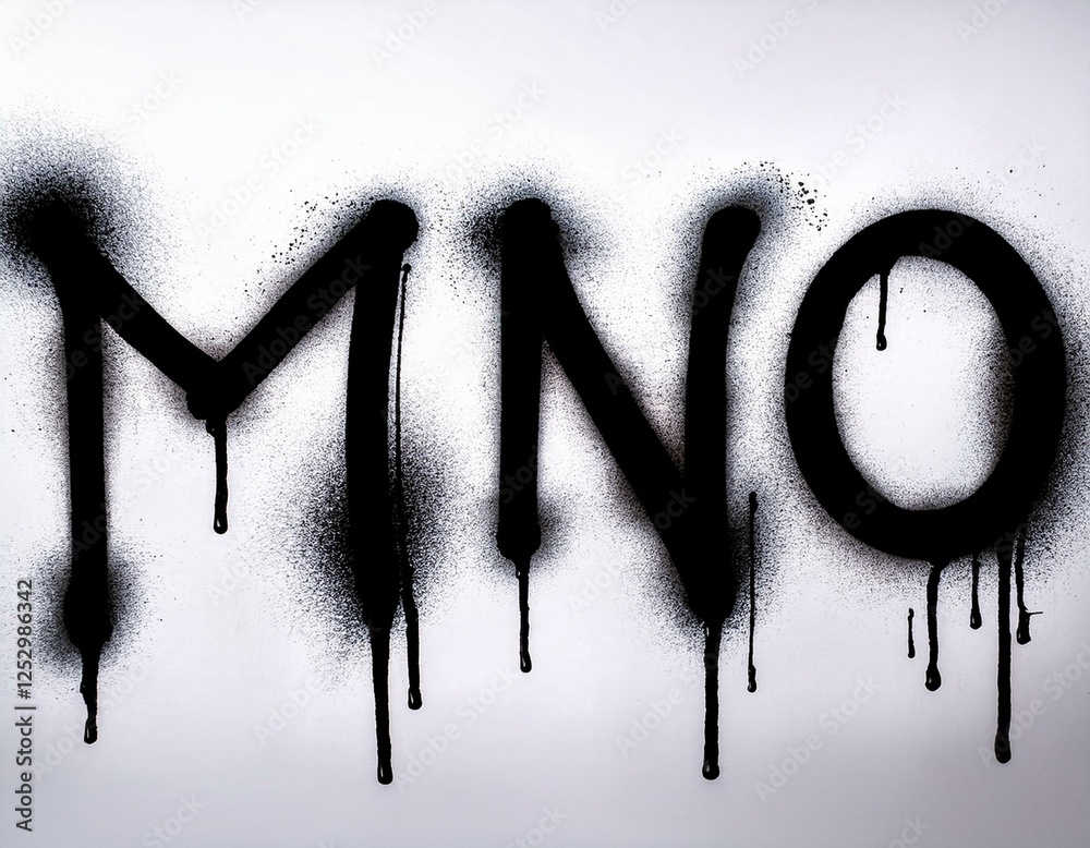 Letters M N O, part of alphabet. Black liquid spray paint font ...