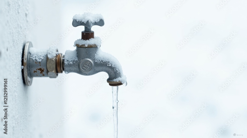 Frozen Spigot Dripping in a Winter Wonderland A Close-Up View of a ...