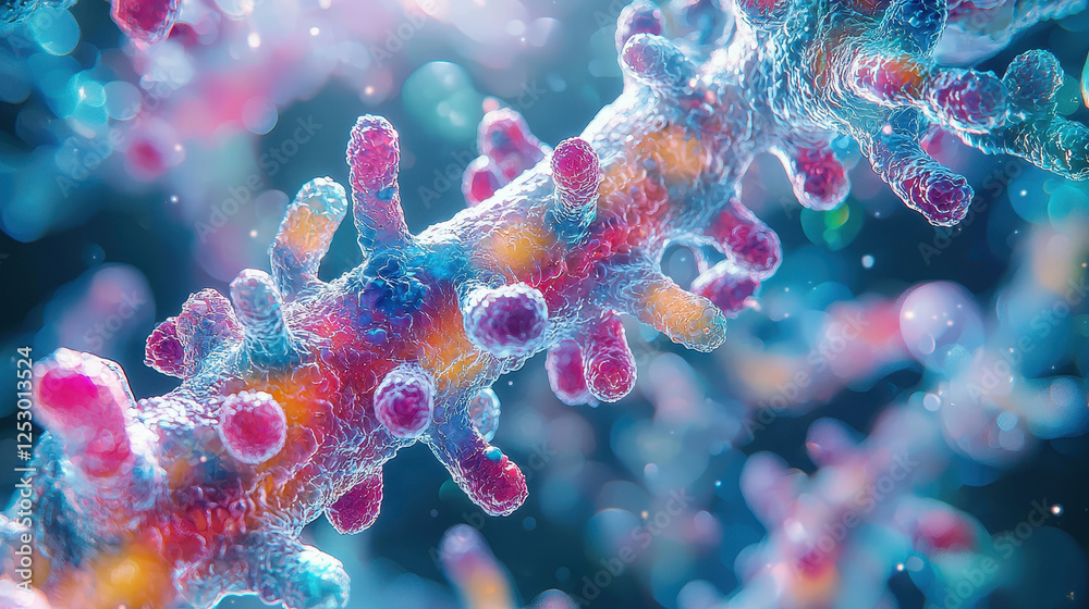 Artistic representation of the human skin microbiome showcasing ...