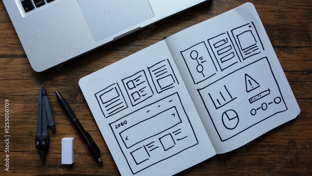 Draft sketch drawing template layout framework wireframe. User ...
