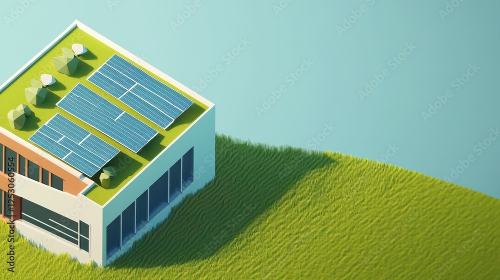 Isometric 3D Low Poly Style Depiction of Modern Sustainable Building ...