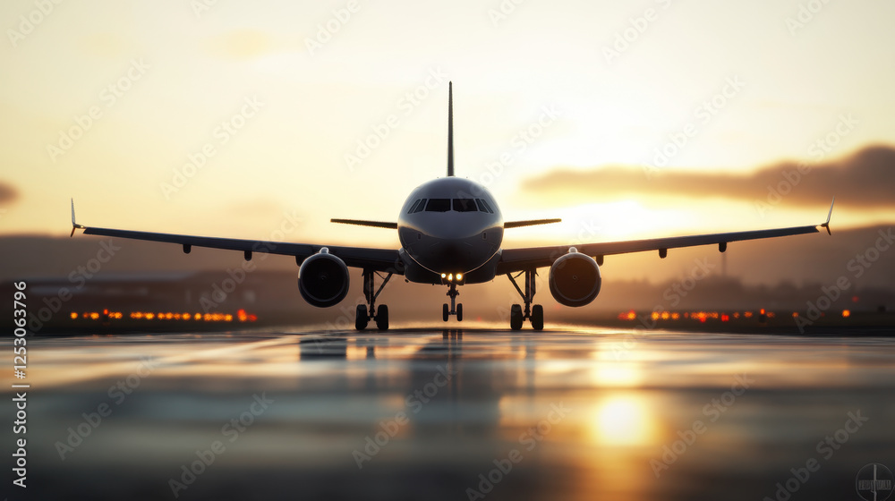 A320 aircraft on runway during sunset, showcasing stunning silhouette ...