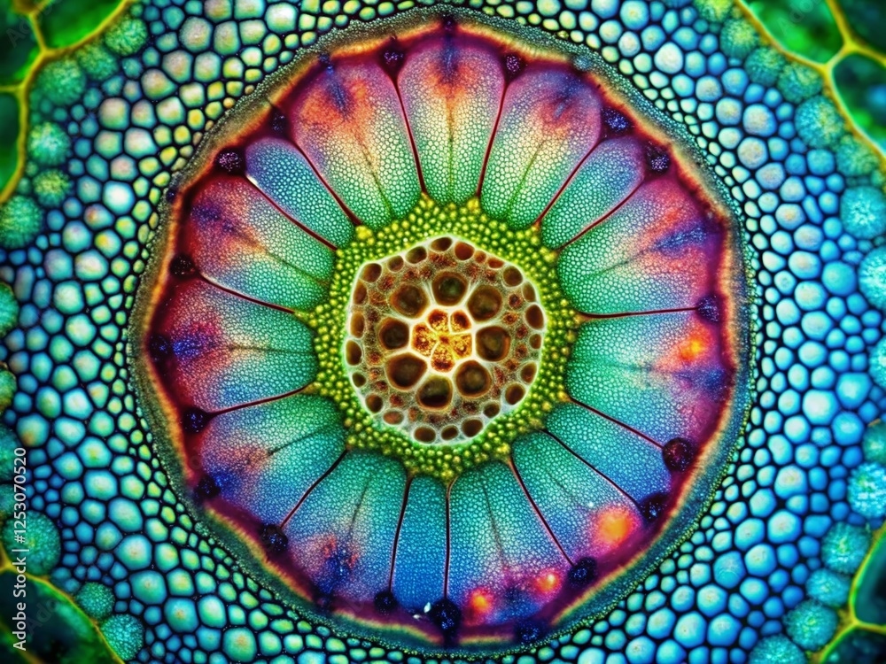 Microscopic View of Monocot Plant Stem Vascular Bundles: Detailed Cross-Section Showing Xylem ...