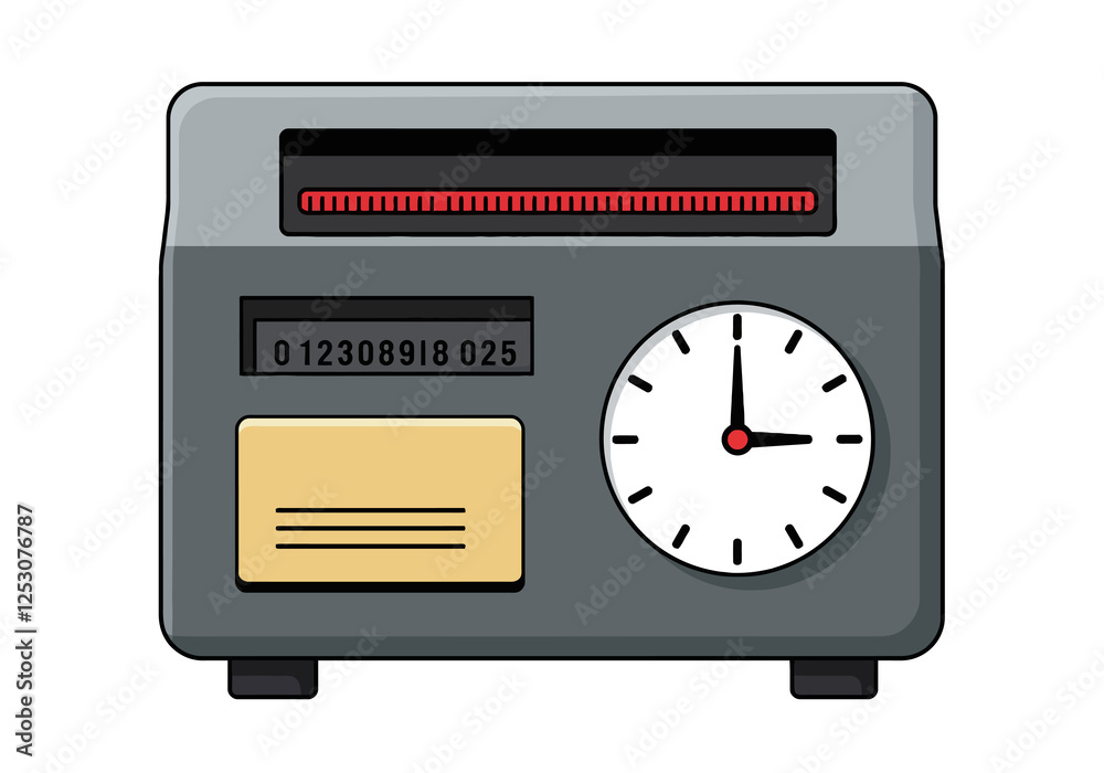 Clip art time clock. This image shows a time clock machine with a clock ...