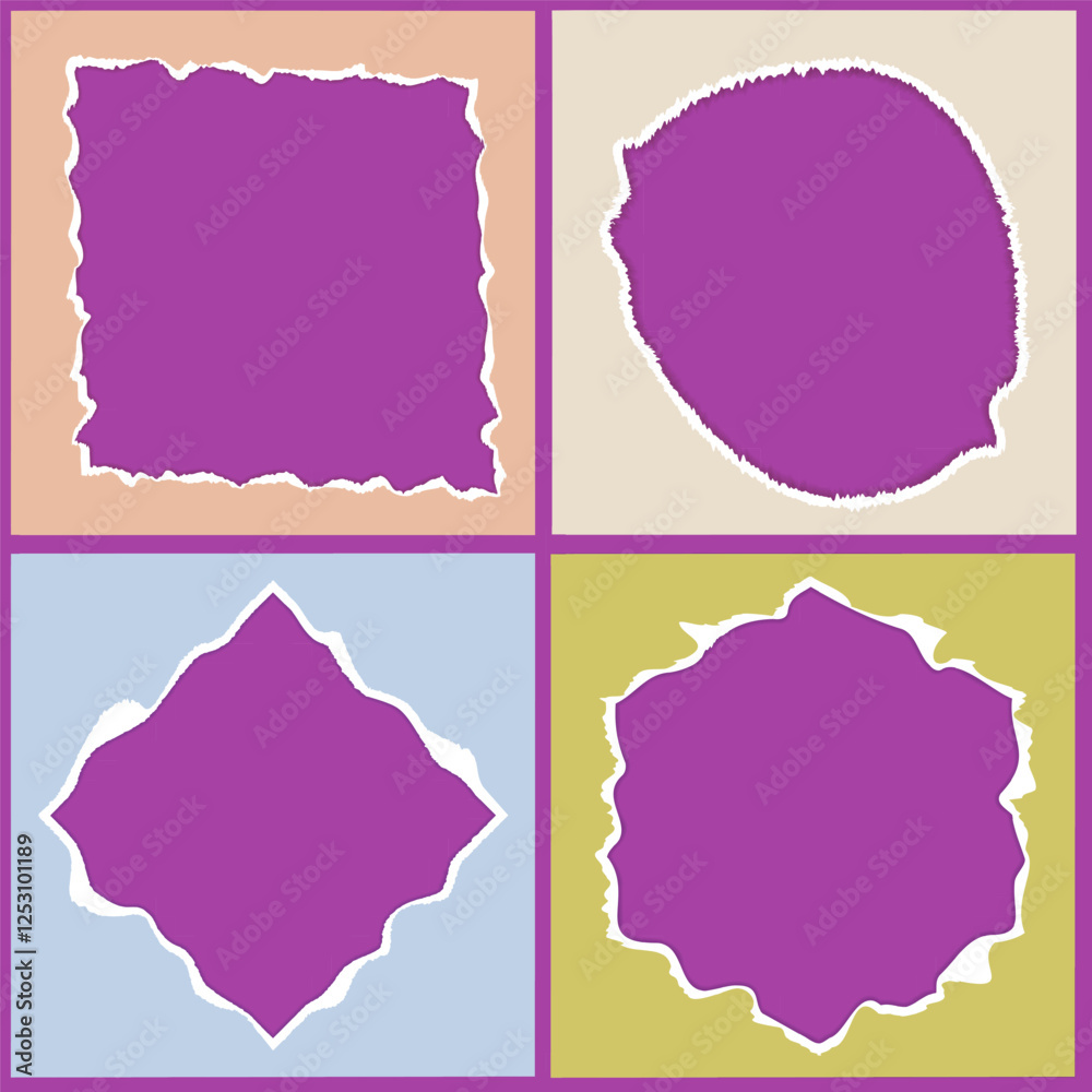 Torn paper frames in four versions, different colors and textures Stock ...