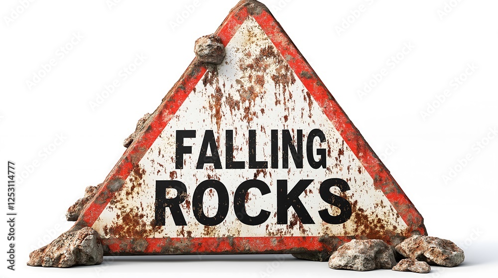 Vintage Falling Rocks Warning Sign Decal with Weathered Mountain Hazard ...