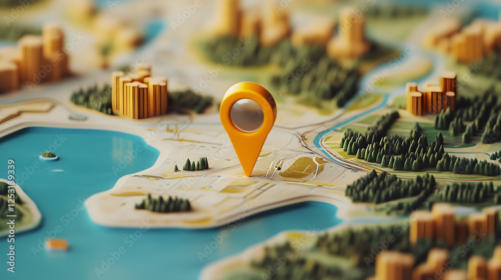 Aerial view of a highly detailed 3D model map depicting a miniature ...