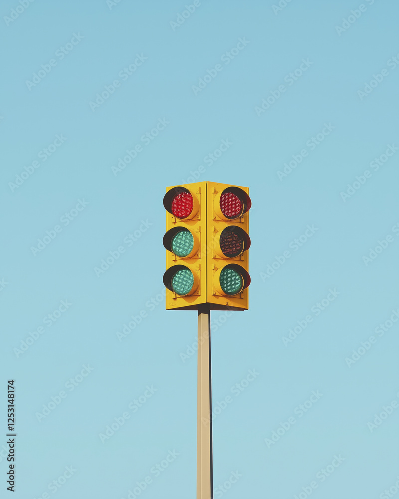 yellow traffic light stands tall against clear blue sky, signaling ...