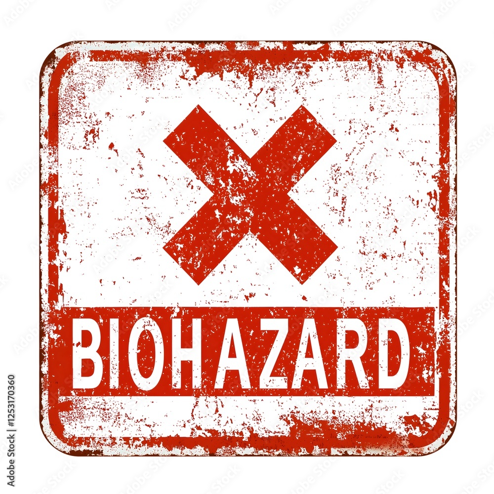 Distressed Red and White Biohazard Warning Sign Decal with Cross Symbol ...