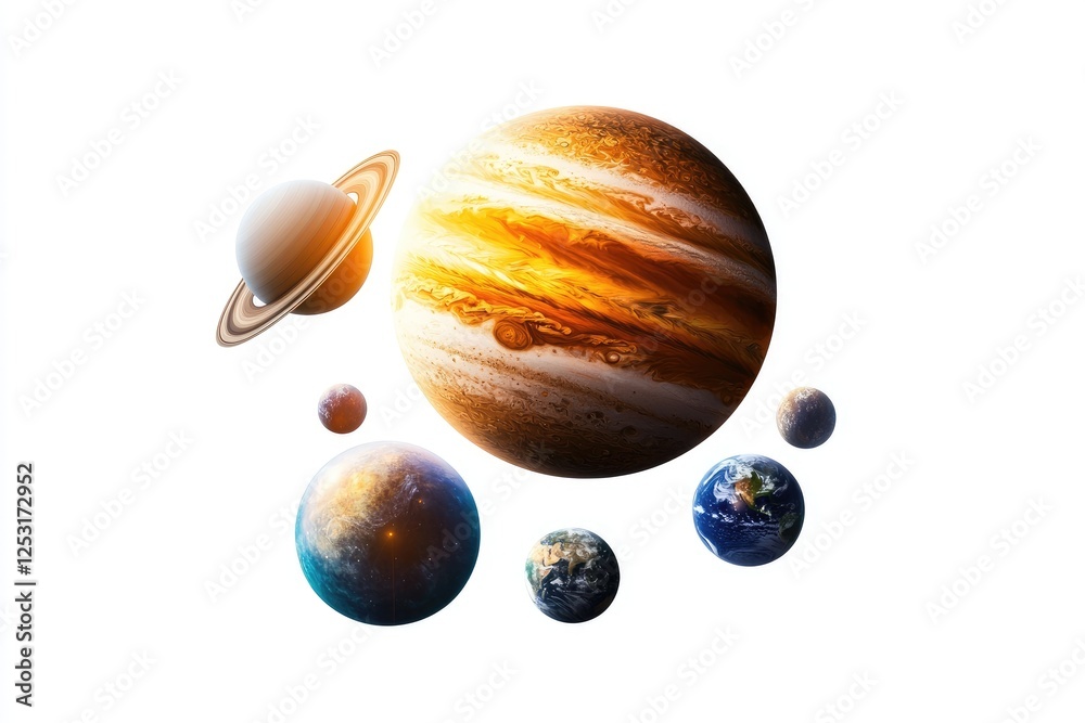 Colorful illustration of eight majestic planets in the solar system ...