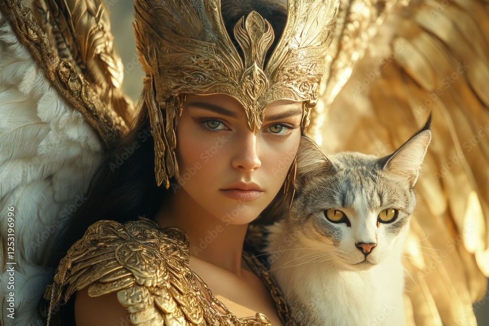 Freya in resplendent golden armor rides her majestic chariot with grace ...