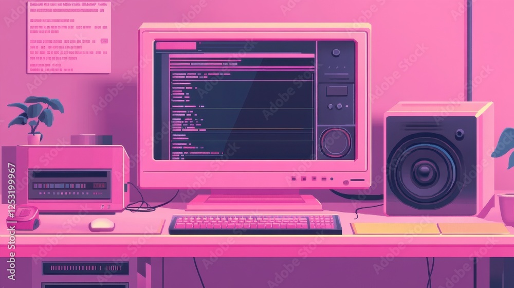 Retro old computer user interface,Pink Y2K computer window page and retro interface of PC ...