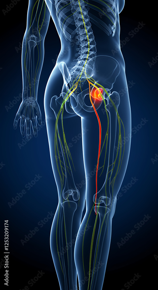 Illustration Stock Sciatica Pain: Anatomy of the Sciatic Nerve, Lower ...