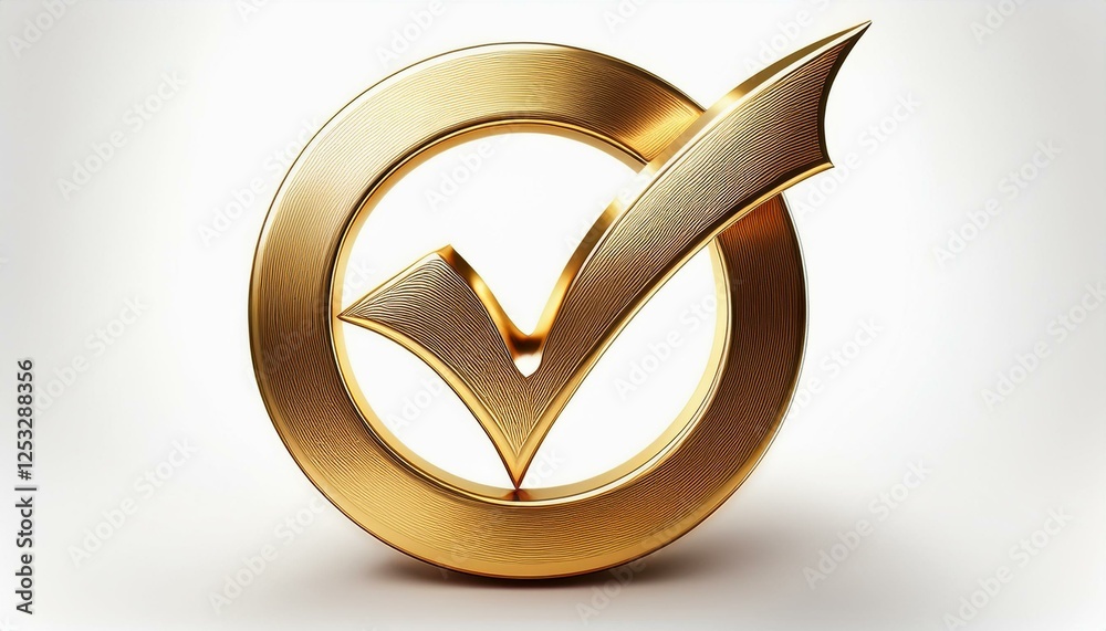 shiny golden curve check mark in circle box symbol on white background ...