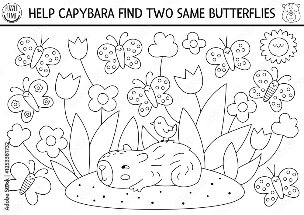 Find two same butterflies. Capybara black and white matching activity ...