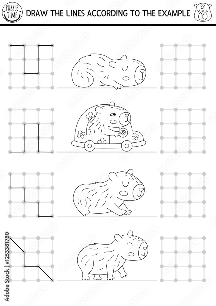 Capybara drawing, writing, tracing, space orientation activity for kids ...