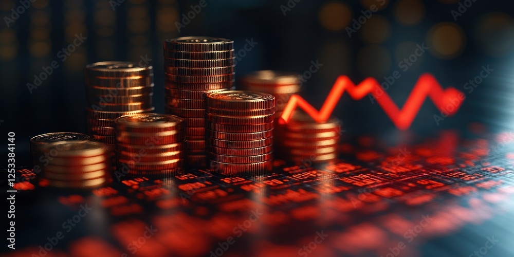 Financial Crisis: Decreasing Stock Market and Falling Coins Stock Photo ...