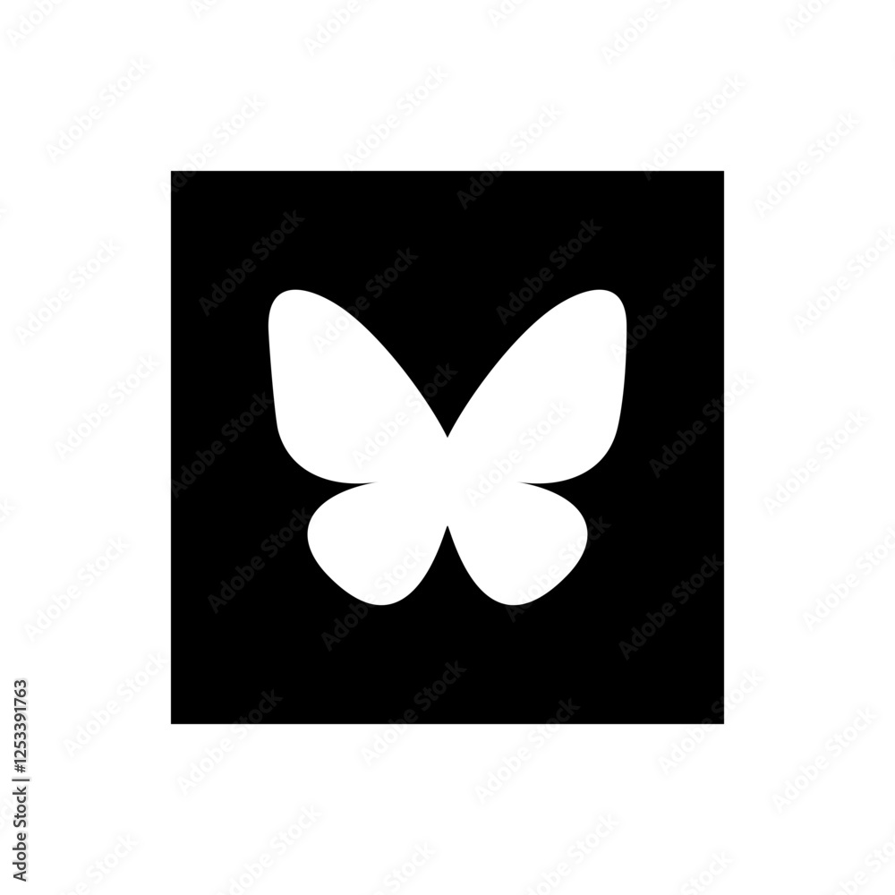 Bluesky Social Media Logo Icon, Black Square Silhouette Butterfly App ...