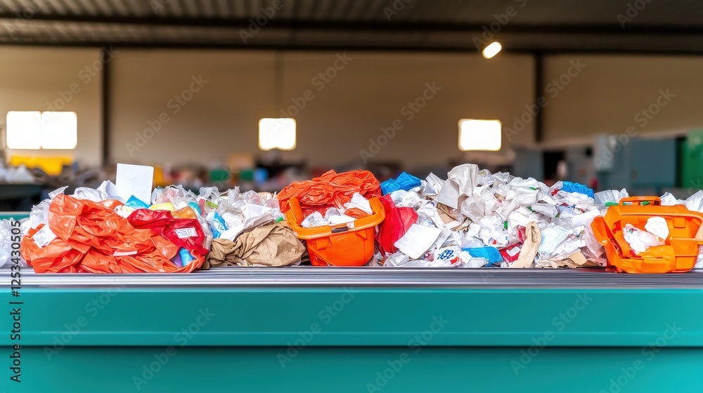 Waste Sorting Station with Piles of Recyclable Materials in Baskets ...