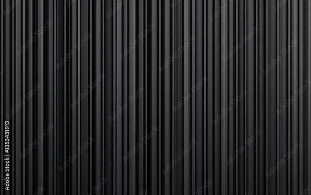 Dark black industrial metal surface with evenly spaced corrugated ...