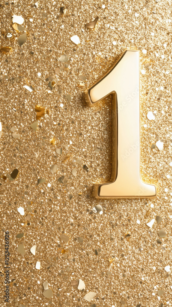 Golden number one on glittering textured background for celebration and ...