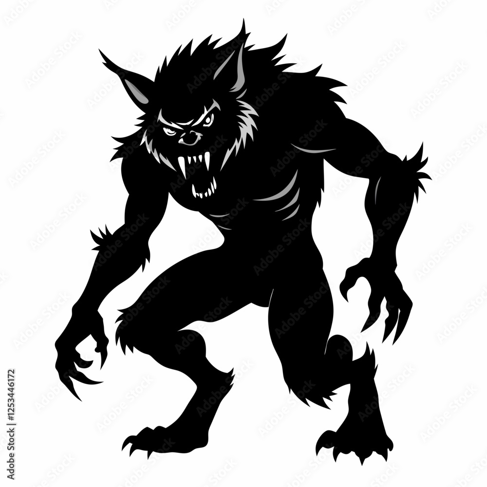 Howling Moon: Silhouette of a Fearsome Werewolf in Attack Mode ...