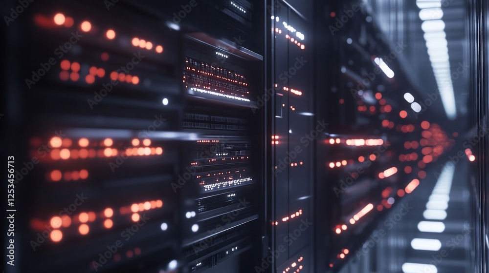 Server Room Data Center with Blinking Lights and Network Connectivity Stock Illustration | Adobe ...