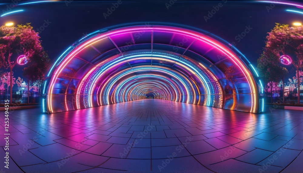 Luminous Neon Lights And Tunnel: 360-Degree Panorama Digital Rendering ...