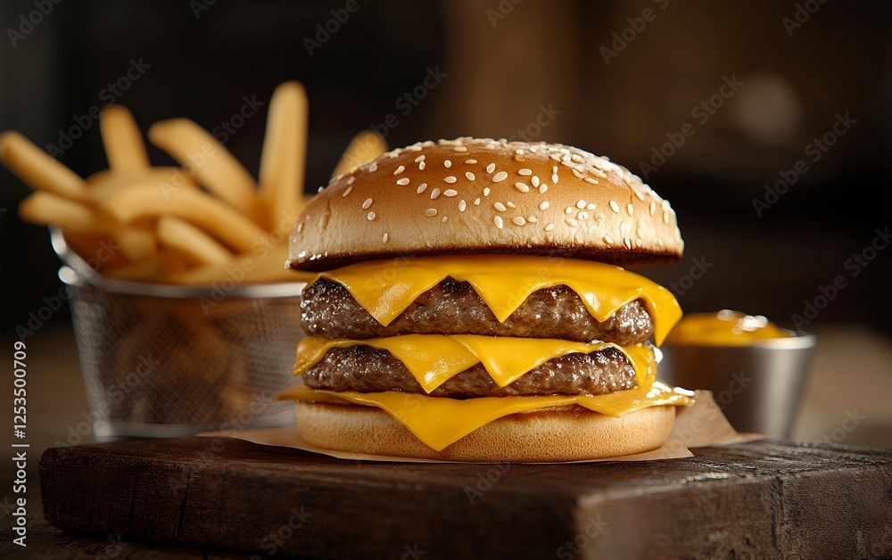 Delicious double cheeseburger with juicy grilled beef patties melted ...