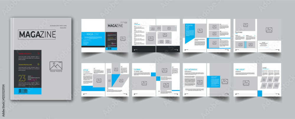 Magazine Template layout cover page with 16 page design concept Stock ...