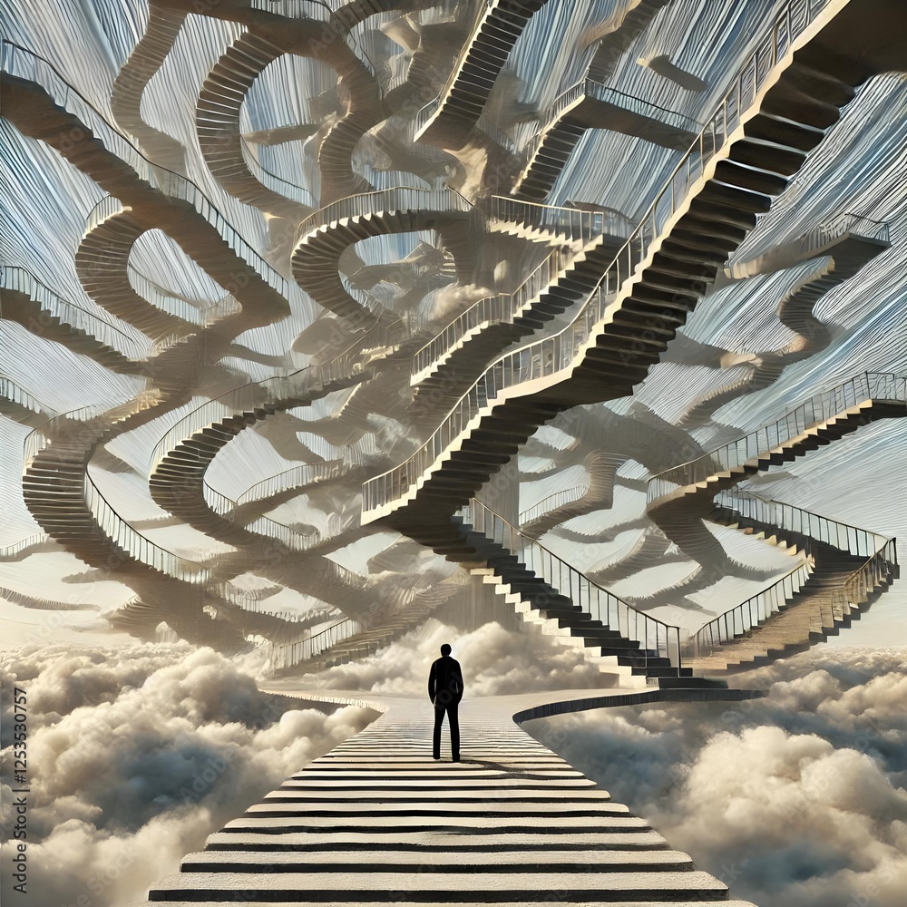 Walking the Impossible – A Dreamlike Scene of Floating Steps and ...