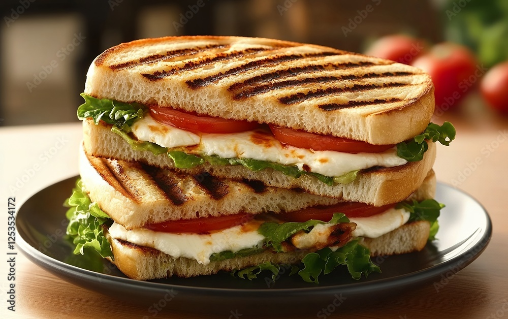 Crispy grilled caprese panini sandwich with mozzarella tomato fresh ...