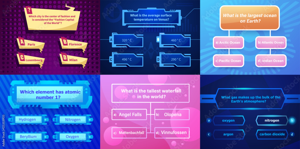 Quiz interface. Trivia question UI layout quizzing answer screen for ...