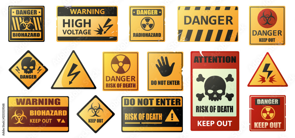 Danger banner. Warning alert hazard zone labels, risk attention and ...