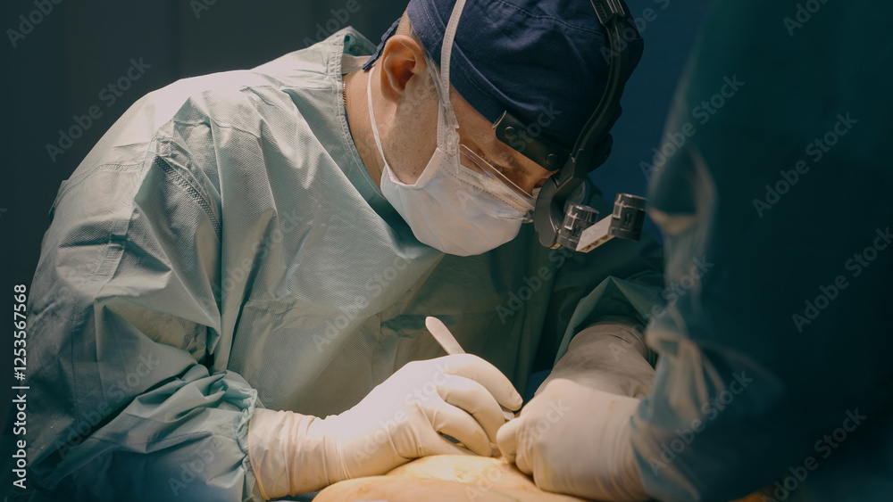 Two doctors operating patient in clinic hospital surgeon man medic ...