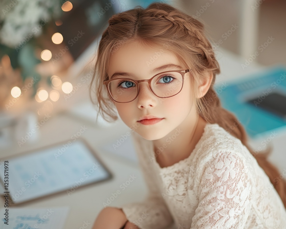 Empowering Education Witness a Young Girl Learning Online with a Remote ...