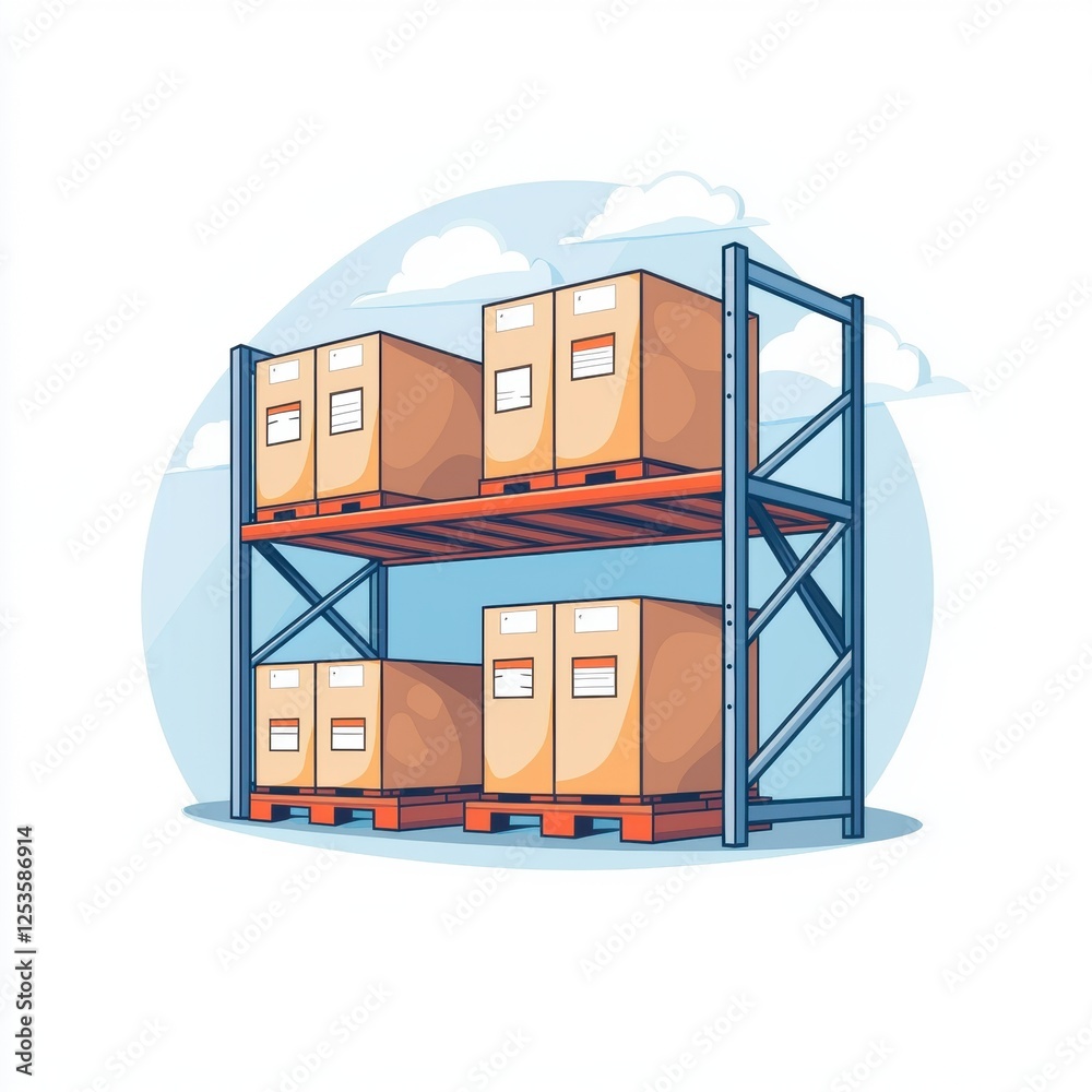 Illustration of a warehouse storage system with stacked boxes on ...