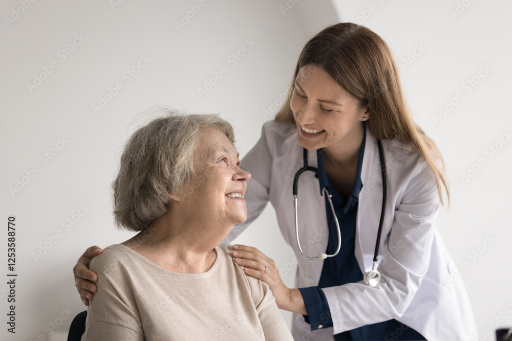 Support and care. Professional medic worker supportive nurse caregiver ...