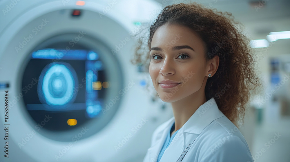CT scan technician monitoring the imaging process from a high ...