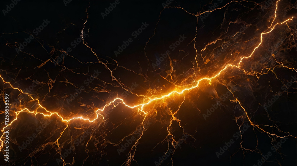 pure black background, overlay of flashing amber lightning top half of ...