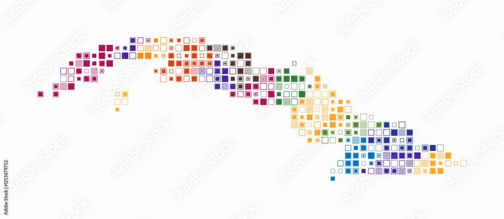 Cuba, shape of the country built of colored cells. Digital style map of ...