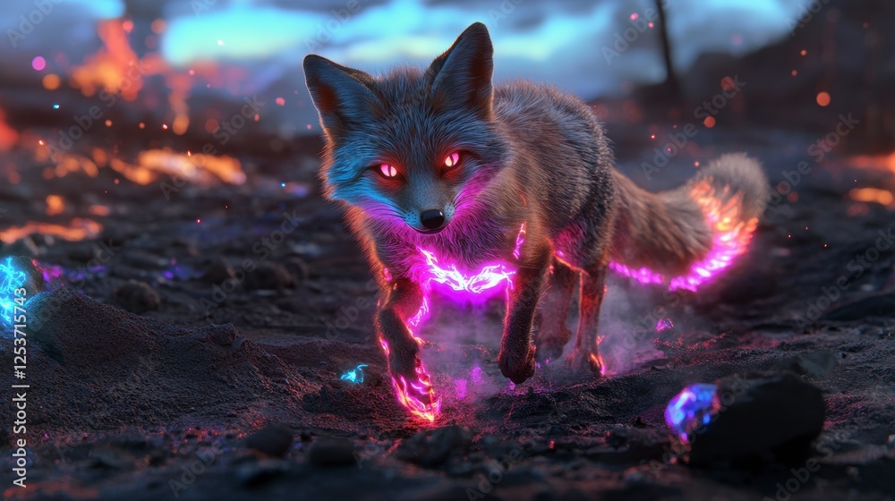 Neon Flame Fox in Black Desert, a vibrant fox composed of flames ...