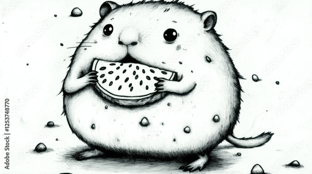 Brutal capybara, line drawing, A capybara humorously breaking a ...