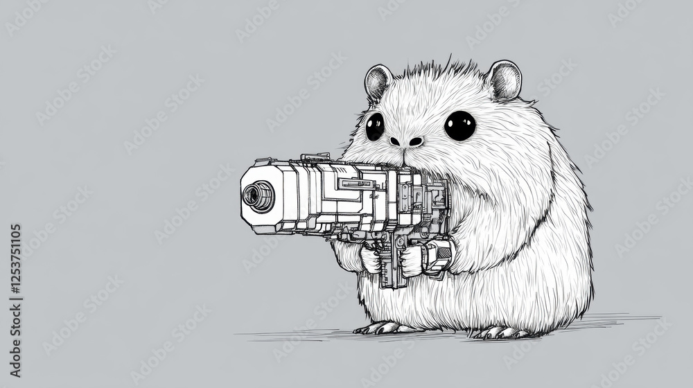 Brutal capybara, line drawing, A capybara in futuristic battle armor ...