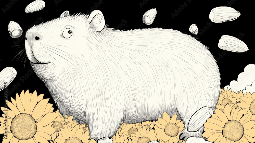 Brutal capybara, line drawing, A capybara standing on a battlefield ...