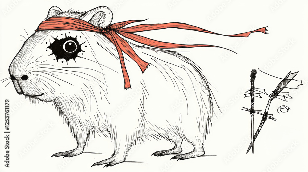 Brutal capybara, line drawing, A capybara adorned in war paint and a ...